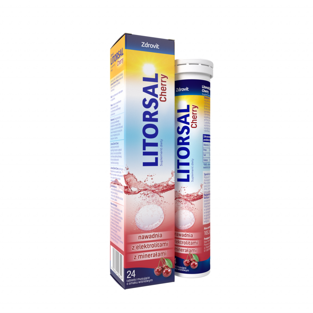 Litorsal Cherry 24 tabletki musujące nawadniające smak wiśniowy ...